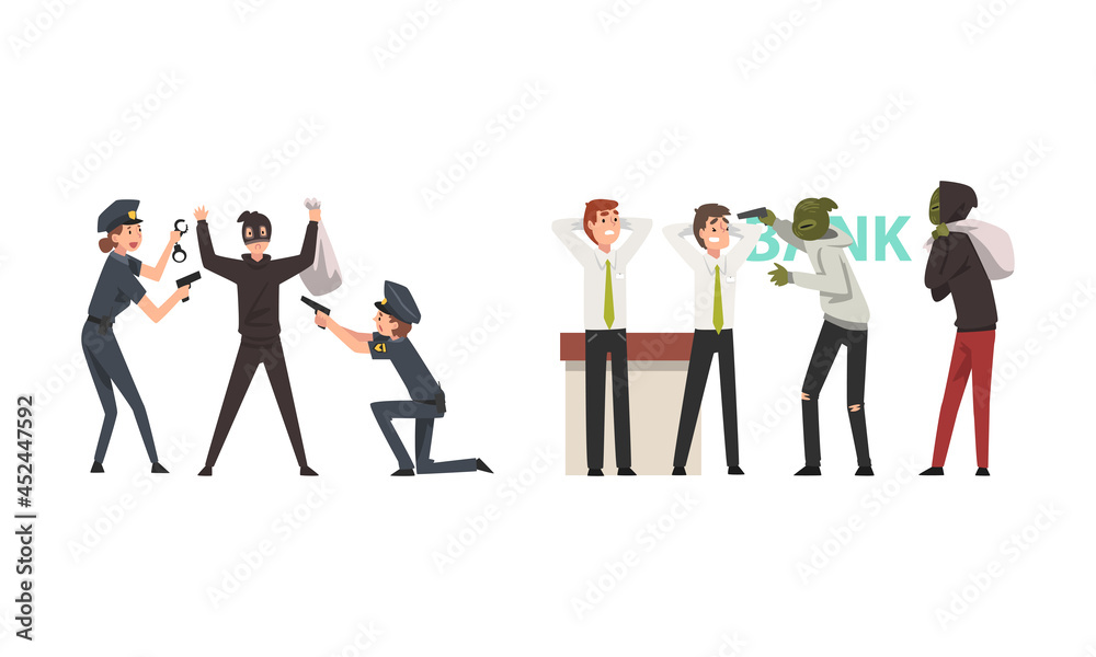 Bank Robbery with Masked Man with Pistol Threatening Victim and Police ...