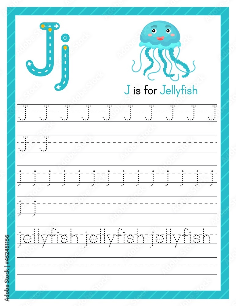 Trace letter J uppercase and lowercase. Alphabet tracing practice ...