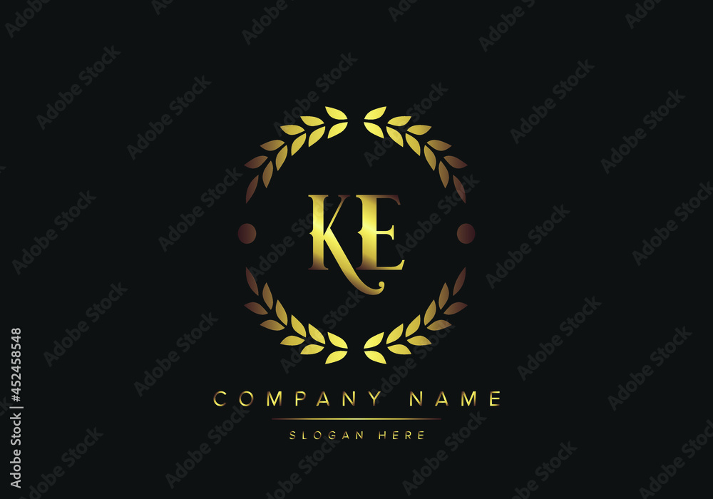 letters KE monogram logo, gold color, luxury style, Vector Illustration ...
