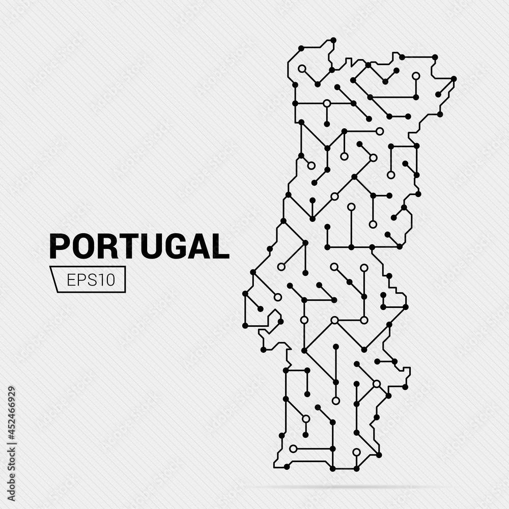 Vector de Stock Abstract futuristic map of Portugal. Electric circuit ...