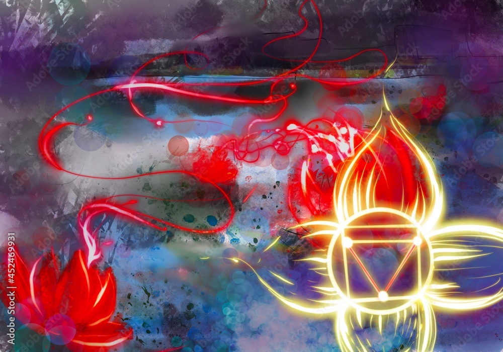 Red fire lotus Muladhara root chakras energy with symbol illustration ...