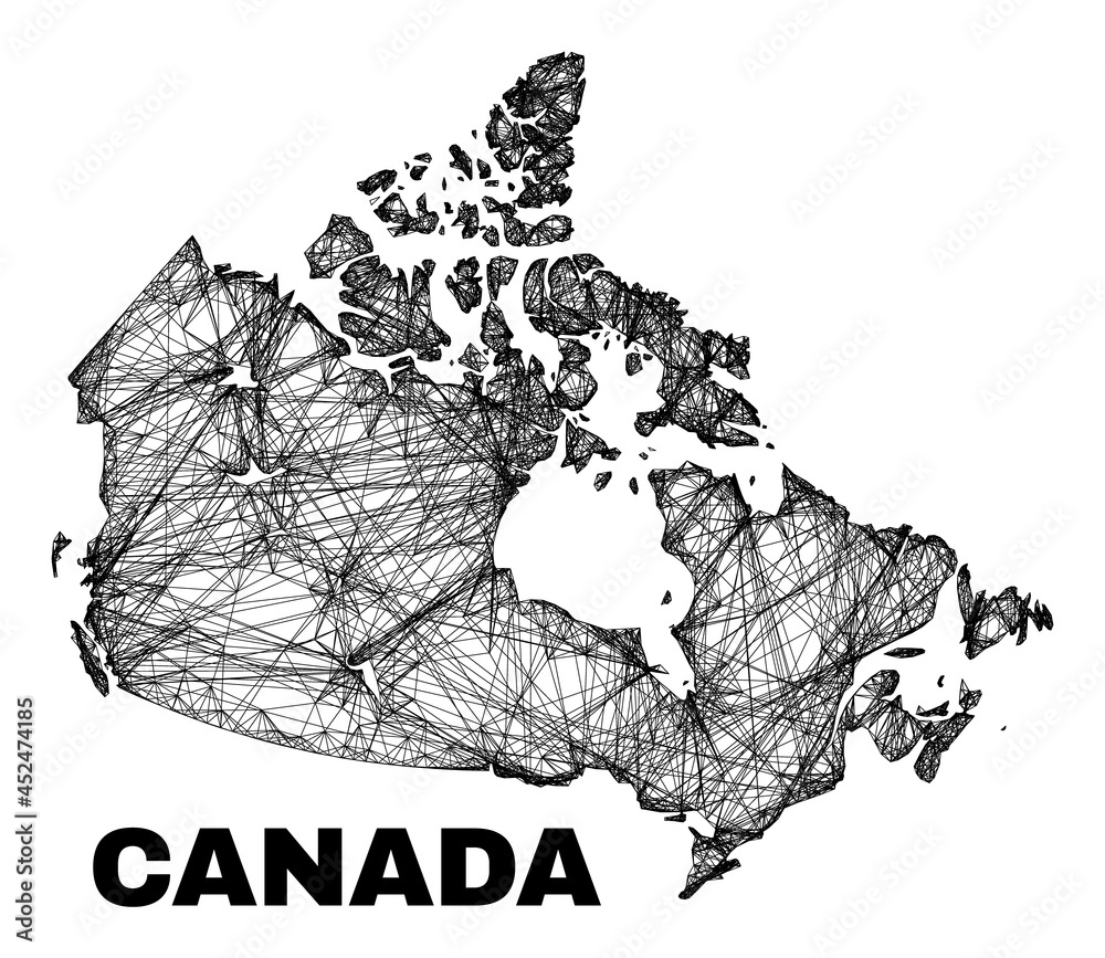 Wire frame irregular mesh Canada map. Abstract lines form Canada map ...