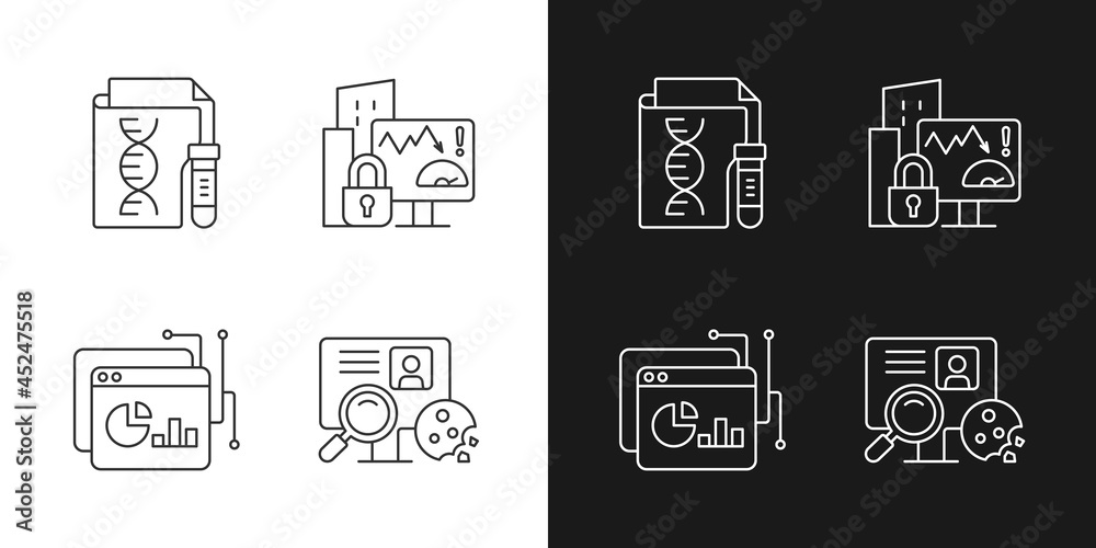 Sensitive data types linear icons set for dark and light mode. Genetic ...