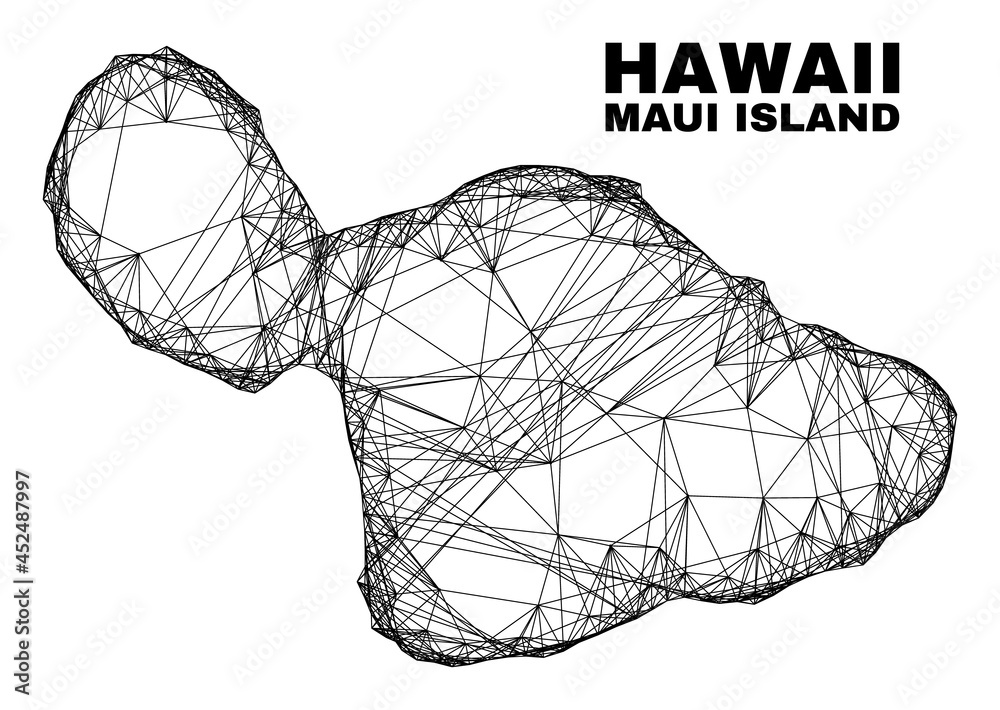 Vetor Wire frame irregular mesh Maui Island map. Abstract lines form ...