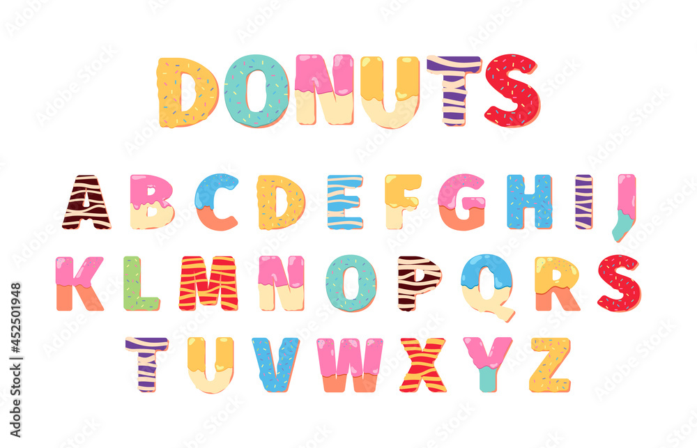 Donuts alphabet. Attraction funny text letters food cake lettering 3d ...