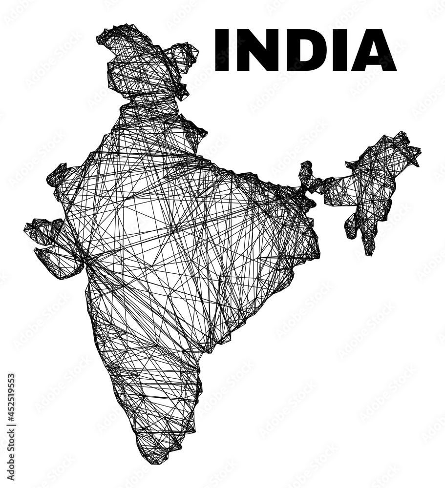 carcass irregular mesh India map. Abstract lines are combined into ...