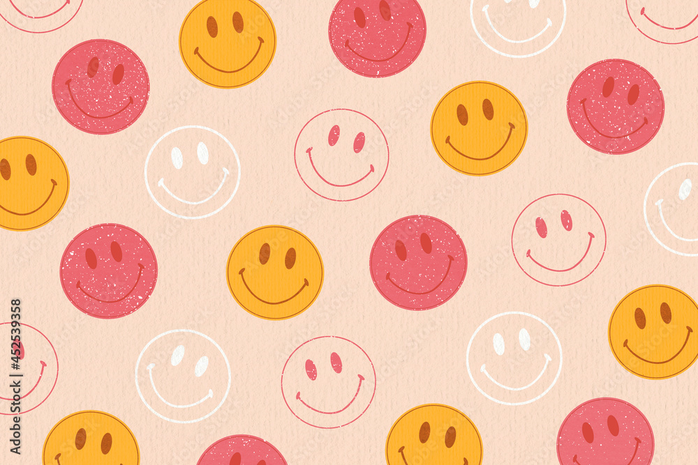 Smile pattern with a smiling face. Emoji background. Good vibes only ...