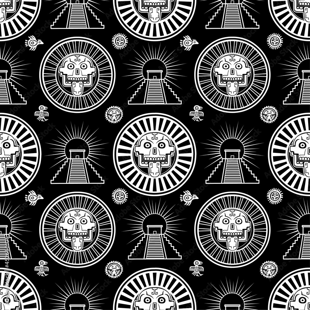Seamless monochrome pattern from decorative elements based on motives ...