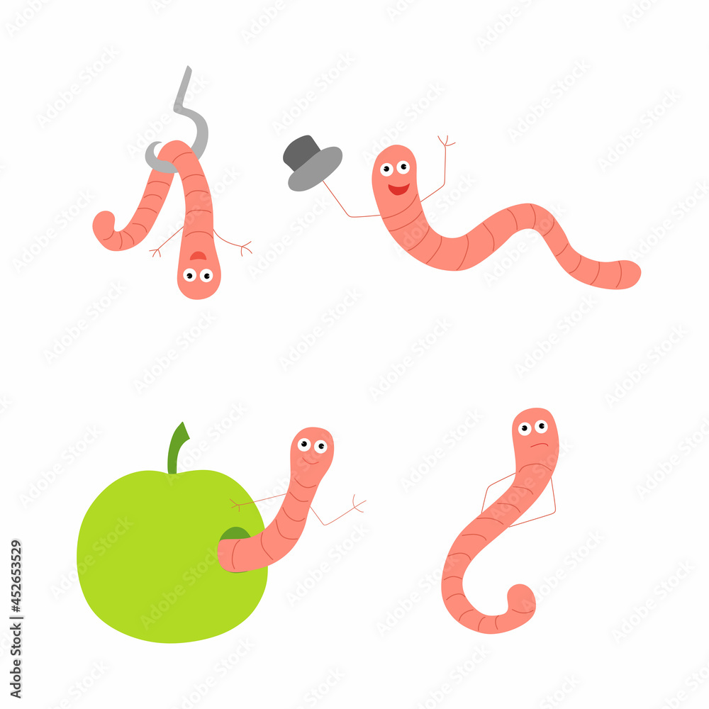 A set of cartoon worms. Vector illustration. Stock Vector | Adobe Stock