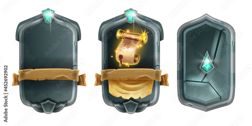 Game card fantasy design set, vector magic user interface background ...