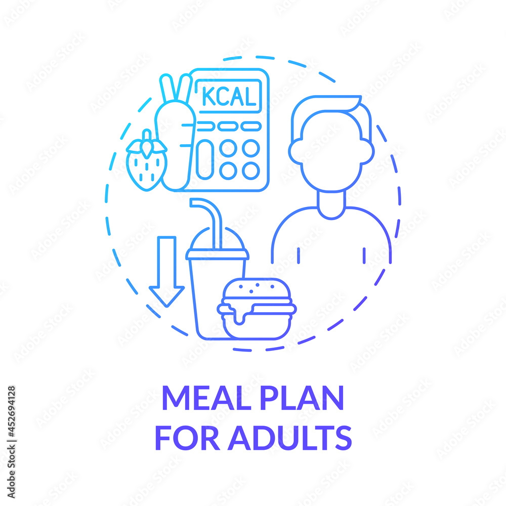 Meal plan for adults blue gradient concept icon. Healthy food abstract ...