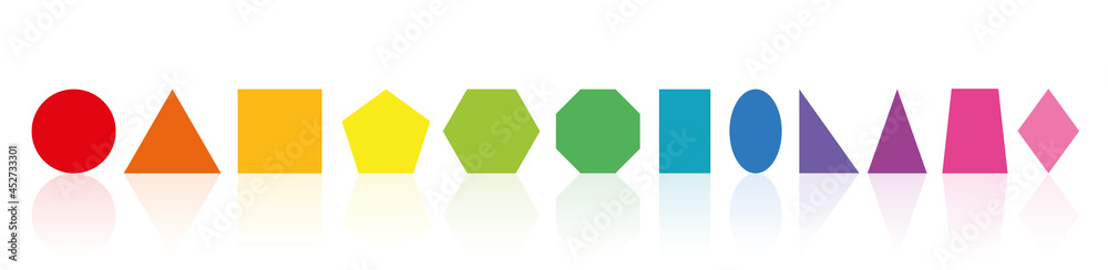 Colored geometric shapes. Colorful circle, triangle, square, pentagon ...