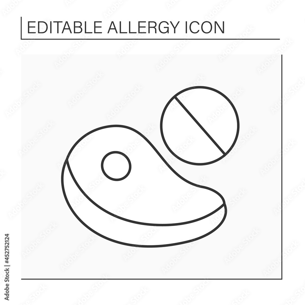 Allergy to food line icon. Alpha-gal syndrome. Red meat allergy ...