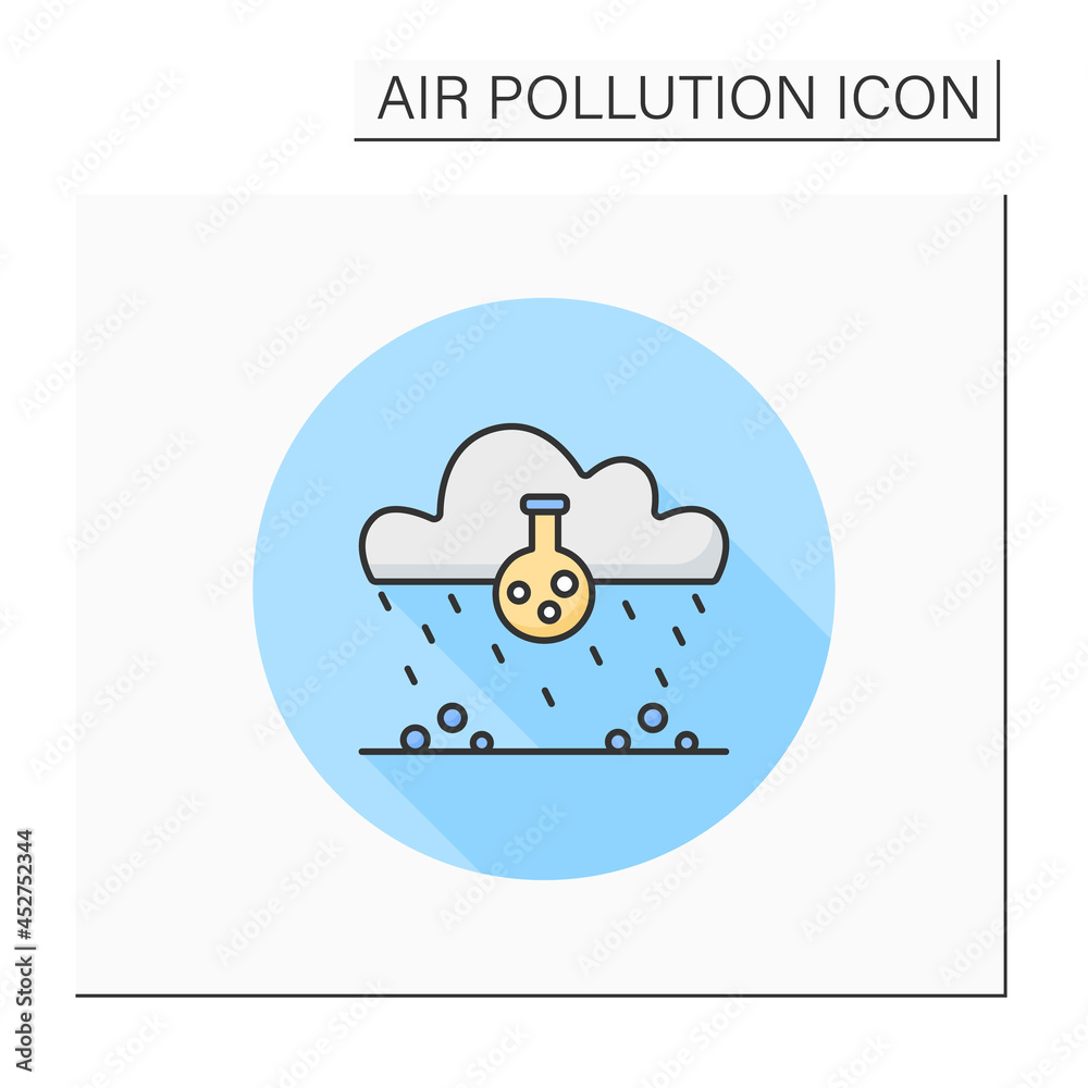 Acid rain color icon. Dangerous, poisonous rainfall, radioactive cloud ...