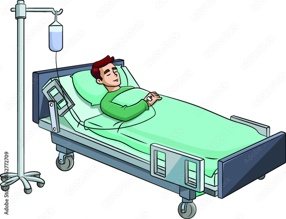 Cartoon vector illustration of a person in hospital bed Stock Vector ...
