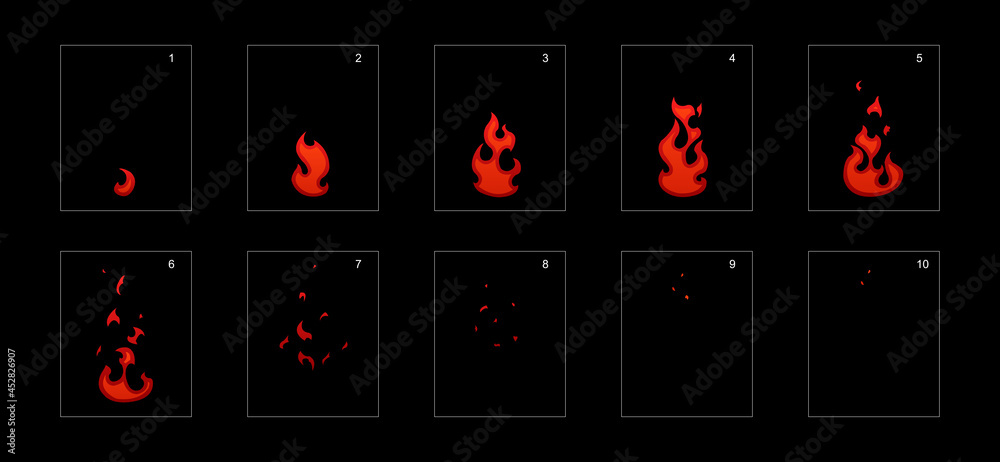 Fire flame sprite sheet. Fire explosion animation effect. Fire ...