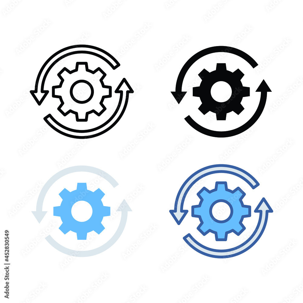 Sync setting icon. Simple outline, solid, flat style. Process, update, setup, reload, simple ...