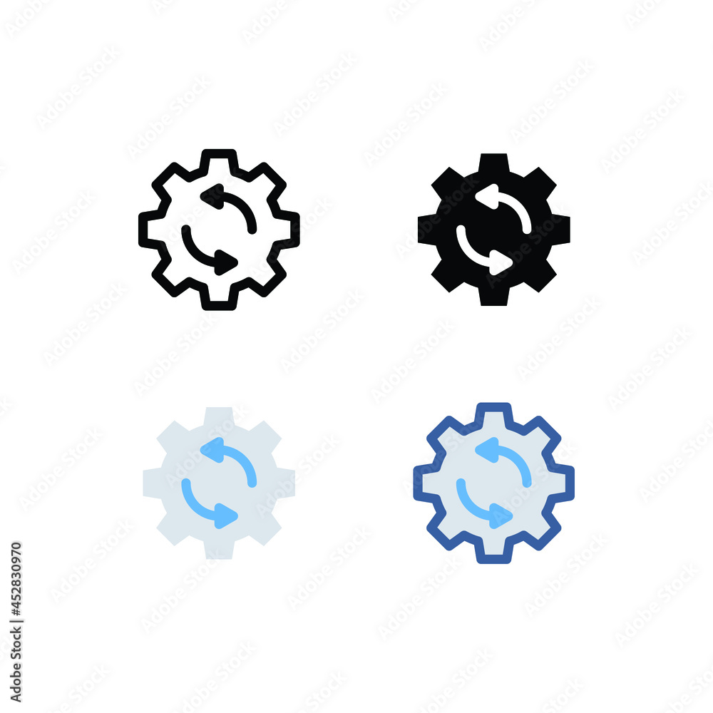 Sync setting icon. Simple outline, solid, flat style. Process, update, setup, reload, simple ...