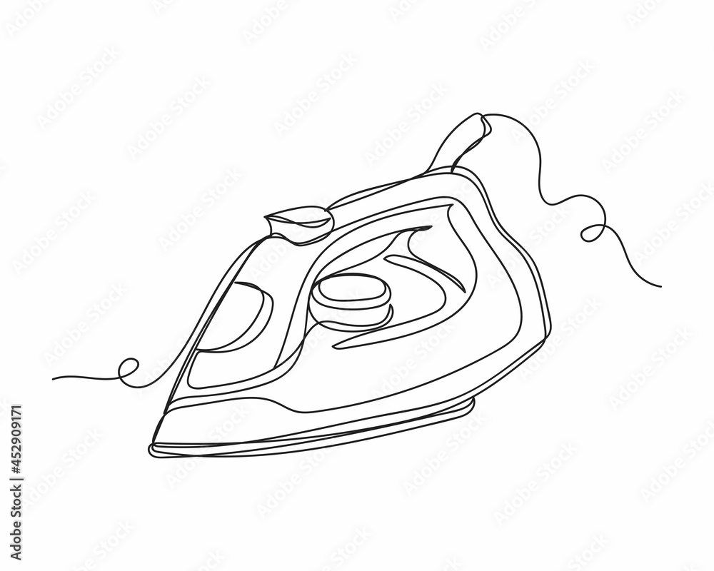 Continuous one line drawing of electric iron icon in silhouette on a ...
