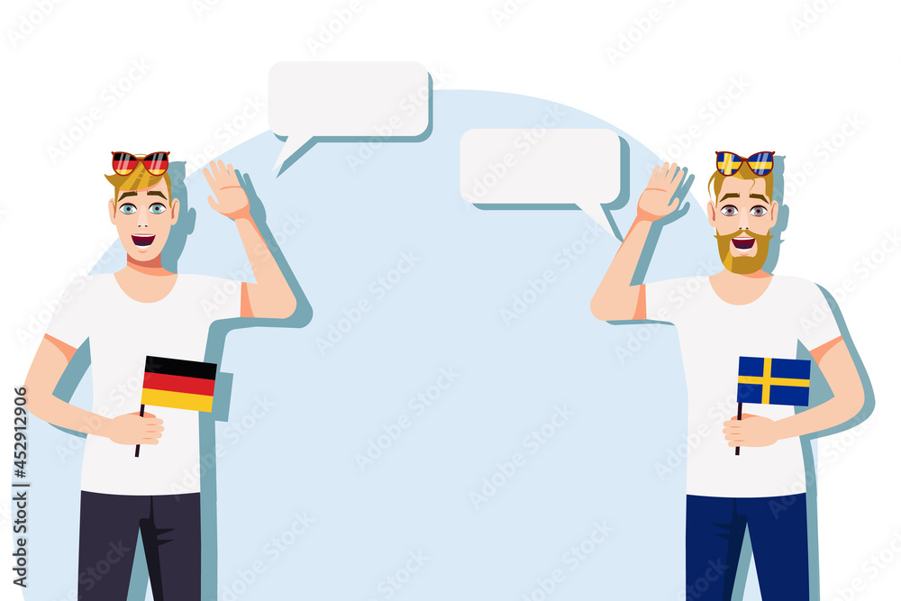 Men with German and Swedish flags. Background for the text ...