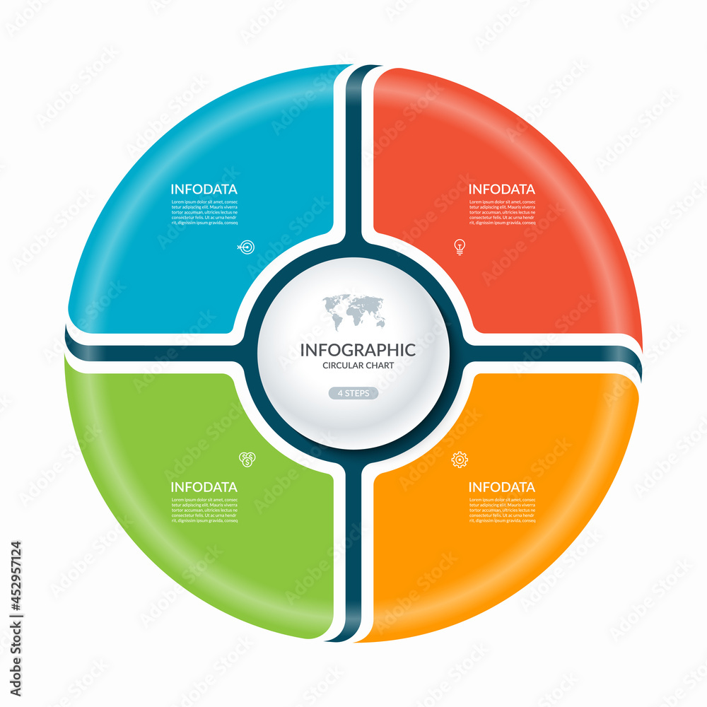 Infographic circle with 4 steps, parts. Vector process chart, cycle ...