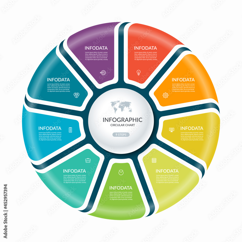 Infographic circle with 9 steps, parts. Vector process chart, cycle ...