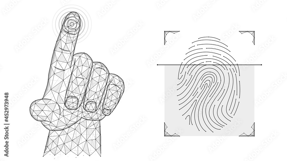Fingerprint identification concept. Biometric data low poly design ...