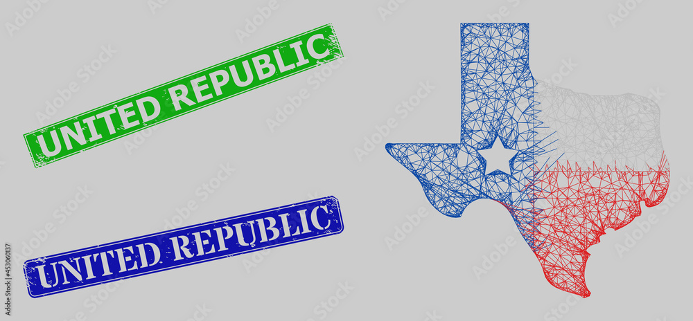 Carcass hatched mesh texas map logo model, and United Republic blue and ...