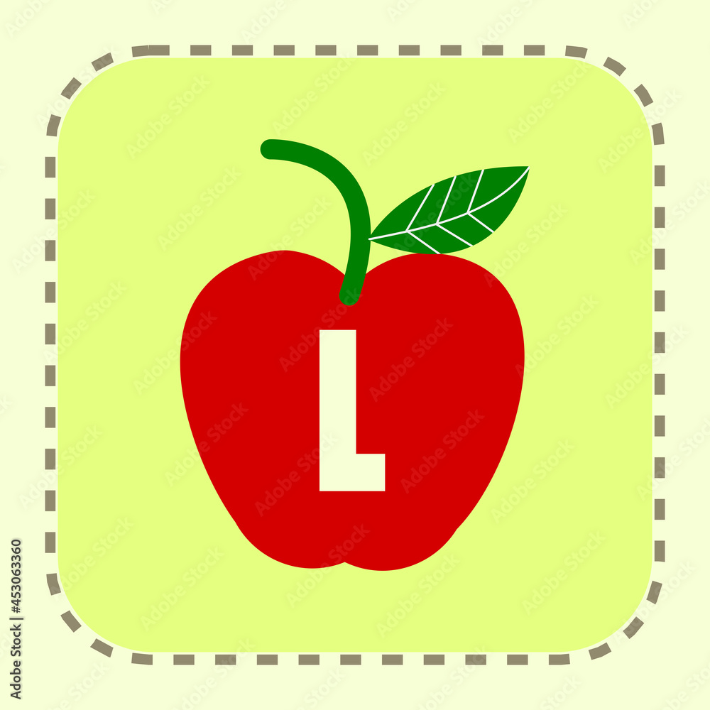 letter L with the image of an apple. can be used for stickers and ...