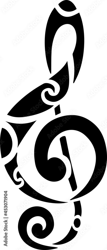 Treble clef tribal tattoo sketch, power of music. Hand drawn doodle ...