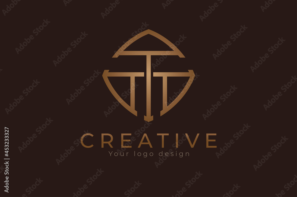 Triples T monogram logo. initial TTT with Gold line style design ...