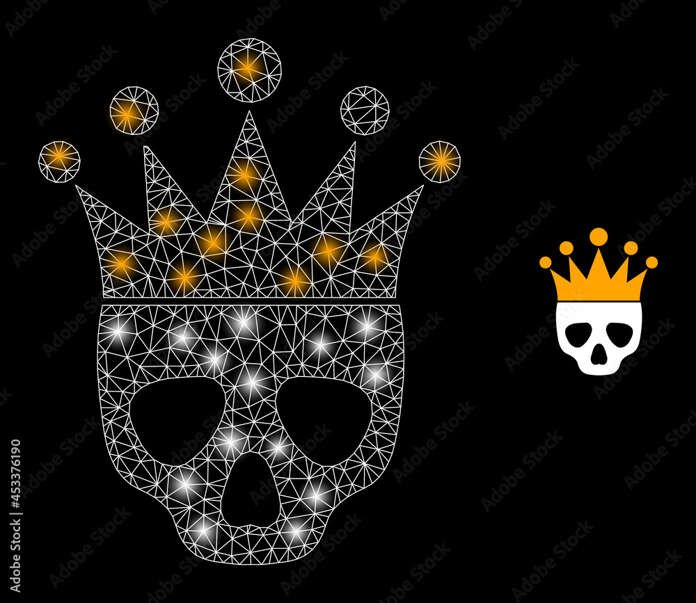 Glossy mesh vector dead king with glare effect. White mesh, light spots ...