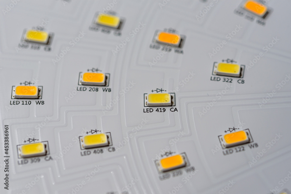 Printed circuit boards for lighting fixtures, surface-mount LEDs Stock ...