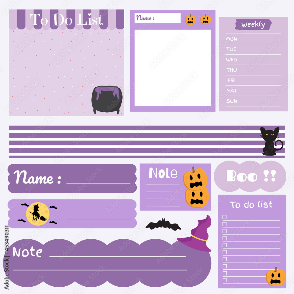 Halloween sticky note set. Cute paper notes. Stationary set. Scrapbook ...
