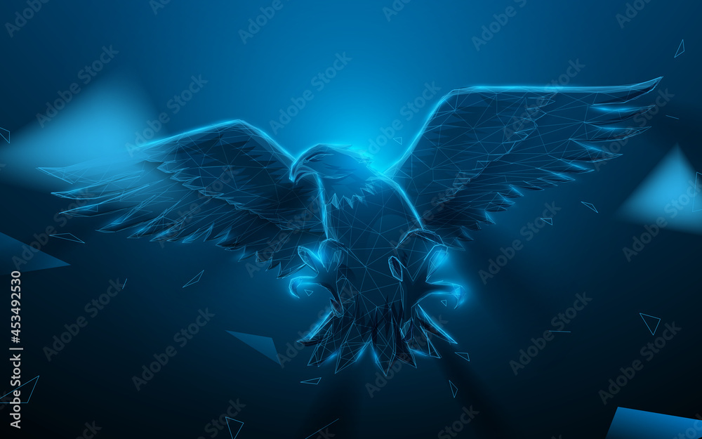 Bald eagle flying. Low polygon line, triangles, and particle style ...