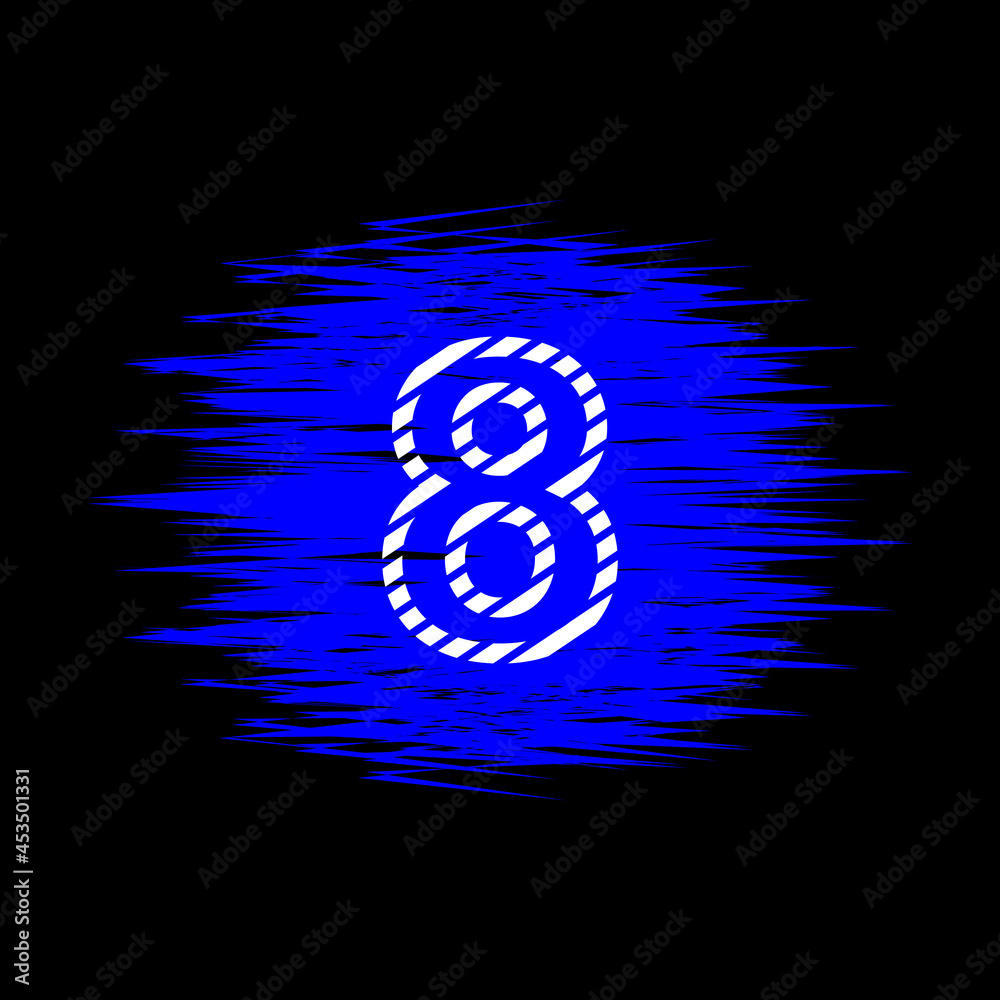 clipart icon number 8 and abstract blue brush stroke, simple, beautiful ...