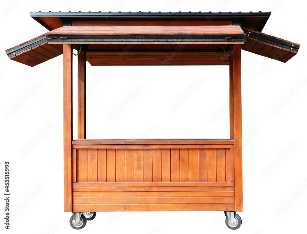 Street market stand stall with awning and wood pillars isolated on ...