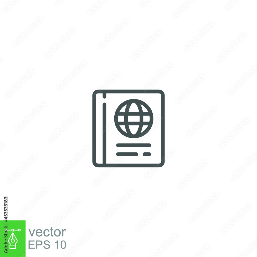 Passport line icon. Document book with world verify symbol. Citizenship ...
