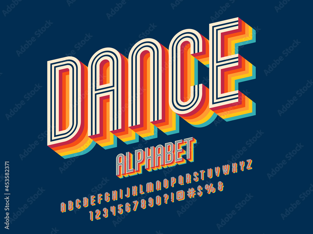 80's retro style alphabet design with uppercase, lowercase, numbers and ...