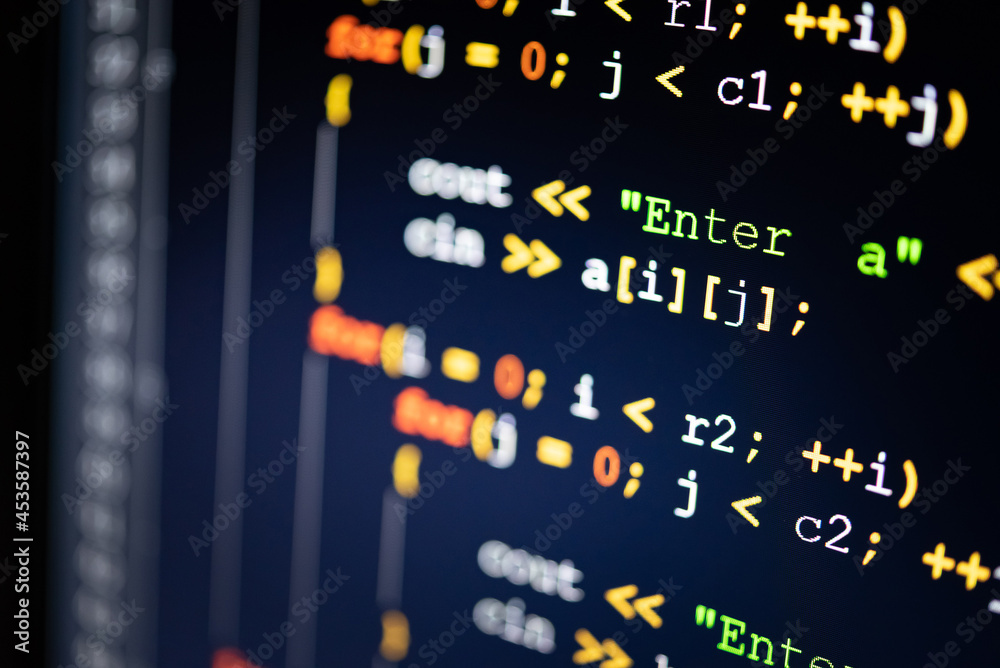 Abstract background of digital binary code of software. Programming ...