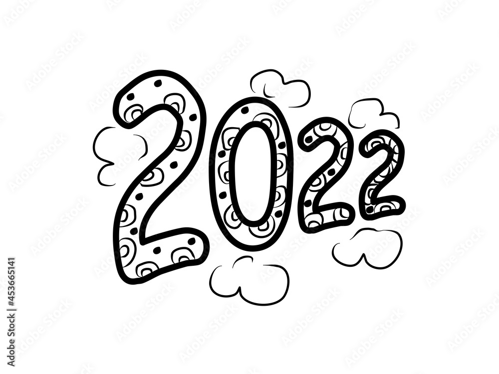 Coloring book number 2022. Zentangle style, doodle. Colouring page for ...