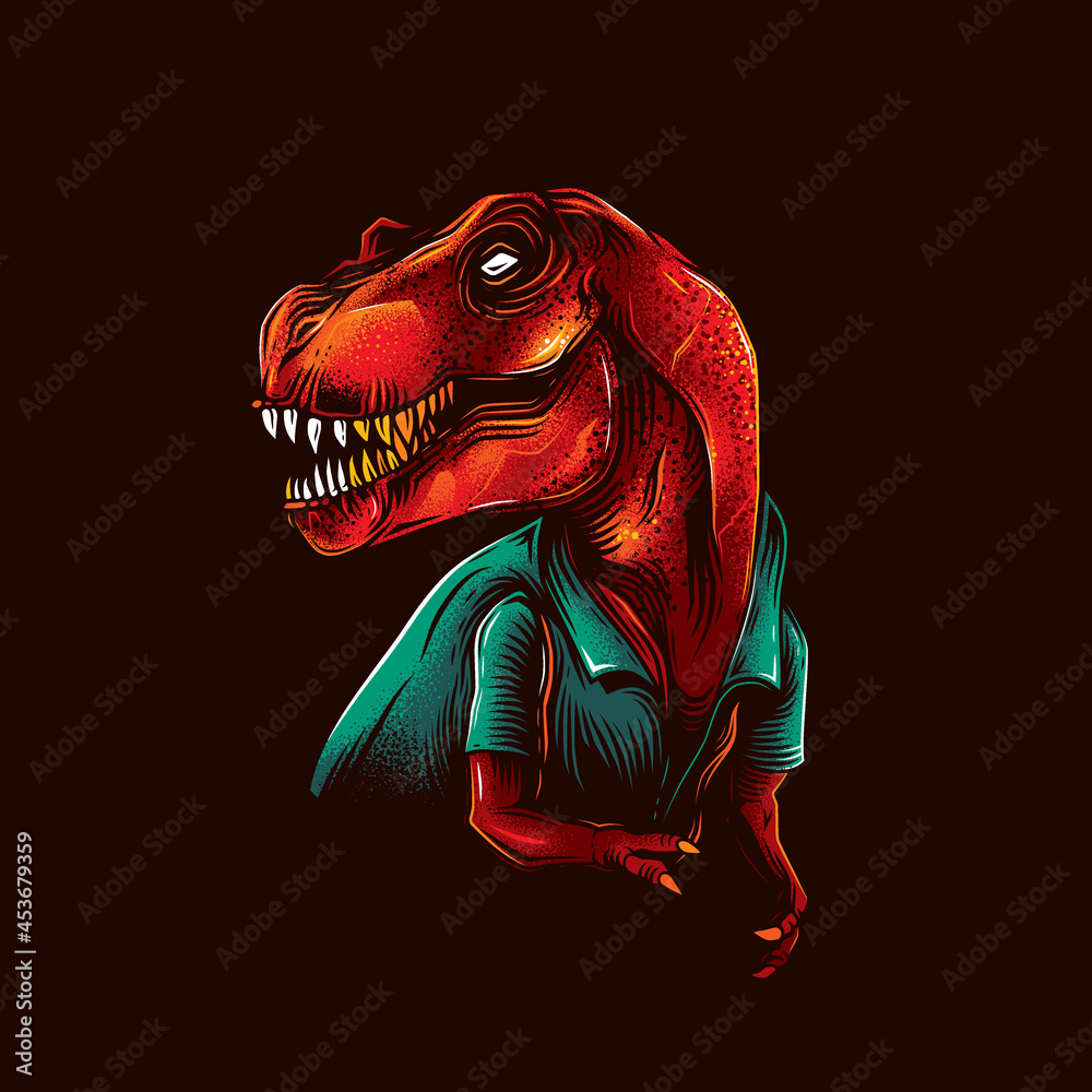 Original vector illustration of a tyrannosaurus rex in a vintage style ...