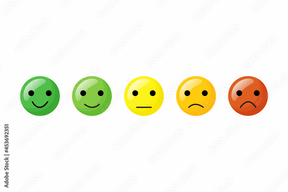 Mood meter, scale, from red angry face to happy green emoji, colorful ...