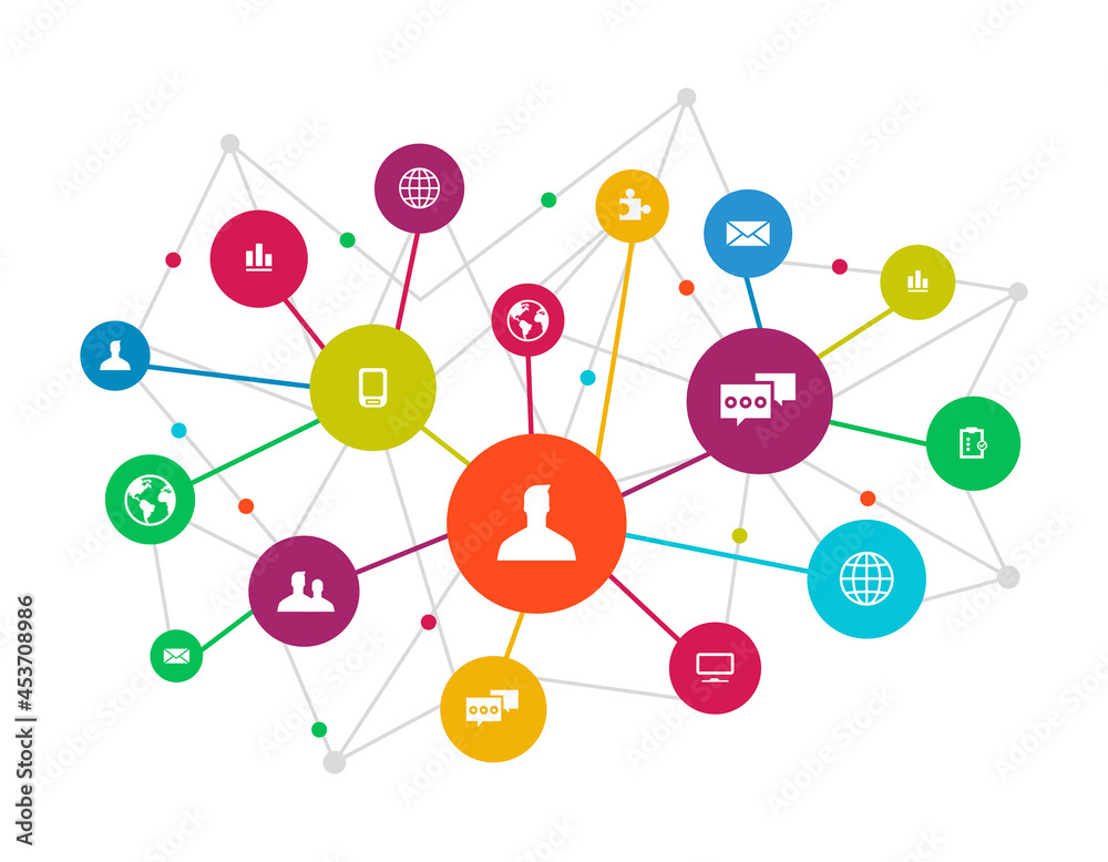 Comunicación. Conexión de iconos de comunicación. Red. Ilustración ...