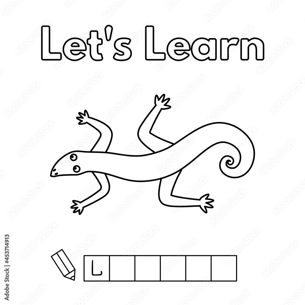 Cartoon lizard learning game for small children - color and write the ...