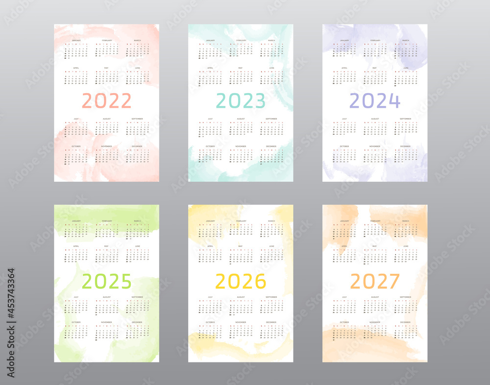 Stockvektorbilden 2022 2023 2024 2025 2026 2027 calendar collection ...