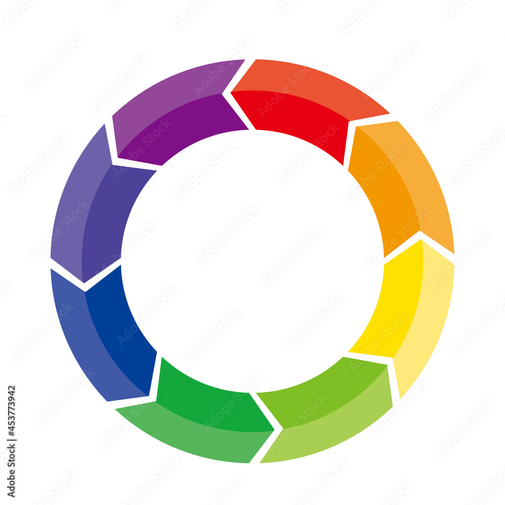Infographics. Pie chart divided into 8 parts, charts, illustrations, PDCA, business, process ...