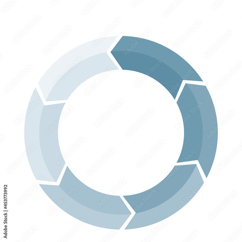 Infographics. Pie chart divided into 6 parts, charts, illustrations, PDCA, business, process ...