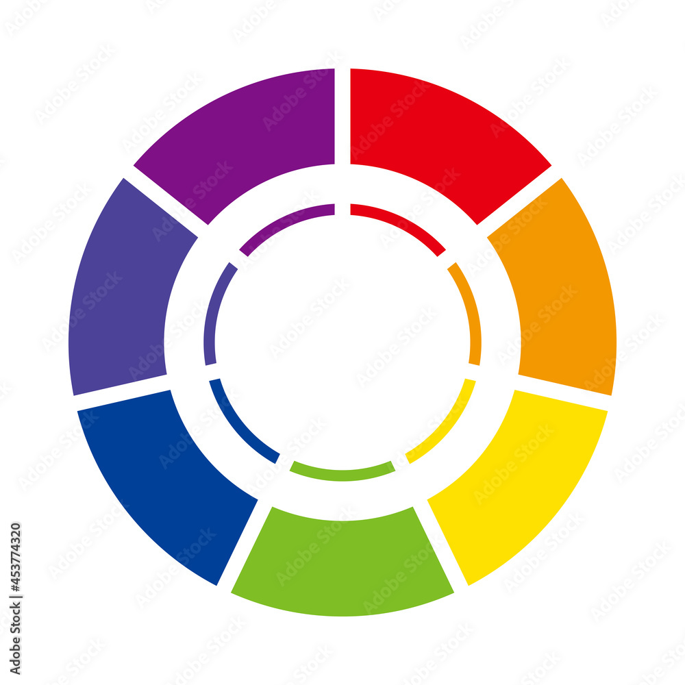 Infographics. Pie chart divided into 7 parts, charts, illustrations, PDCA, business, process ...