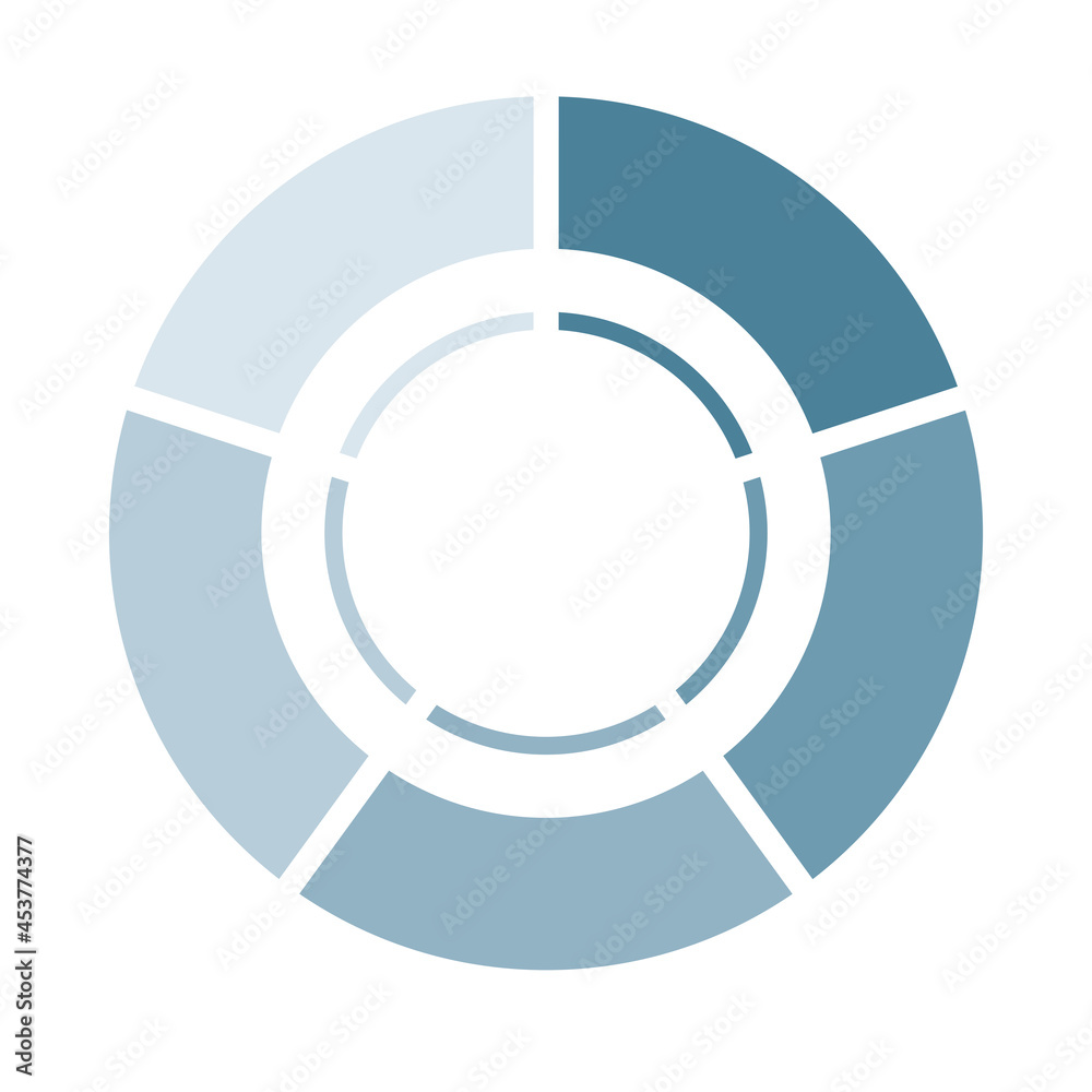 Infographics. Pie chart divided into 5 parts, charts, illustrations, PDCA, business, process ...